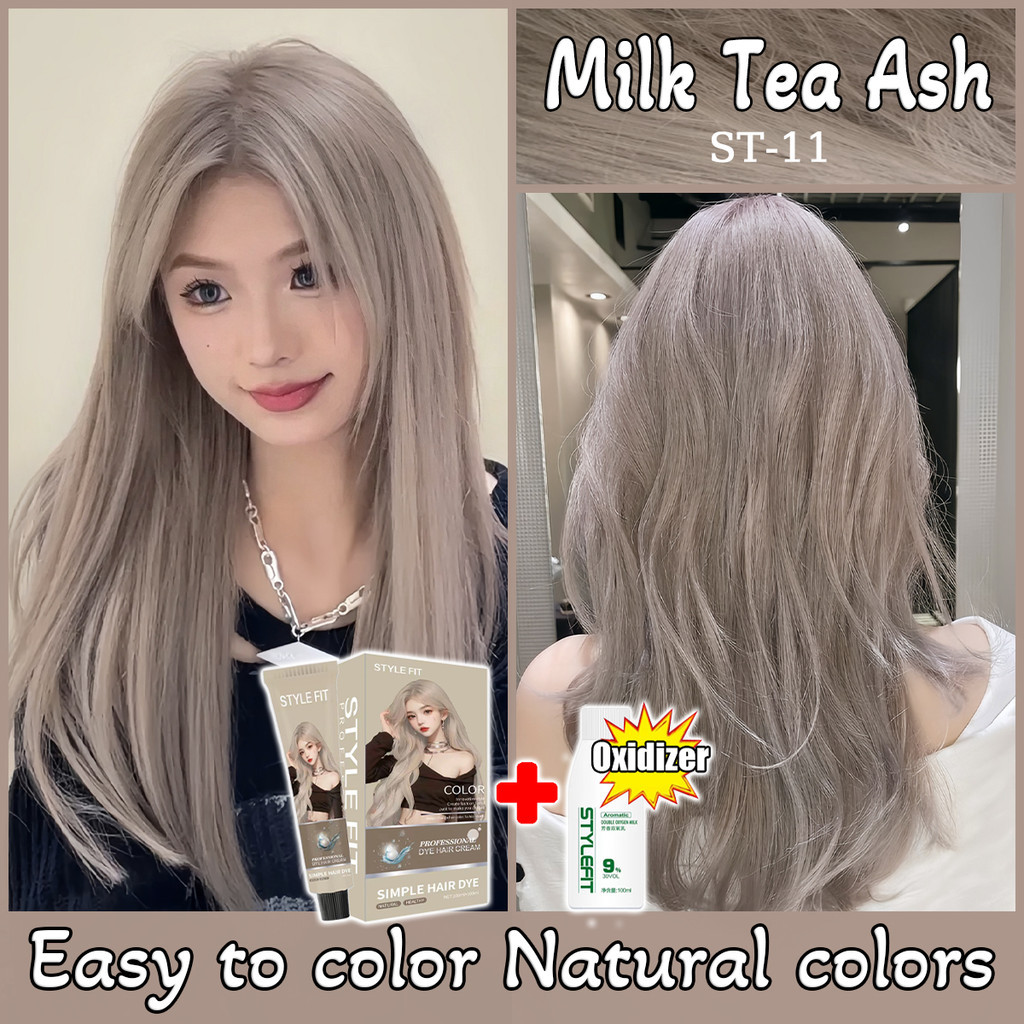 STYLEFIT Milk Tea Ash Hair Color(100ml Hair Dye+100ml Oxidizer)/ Hair ...