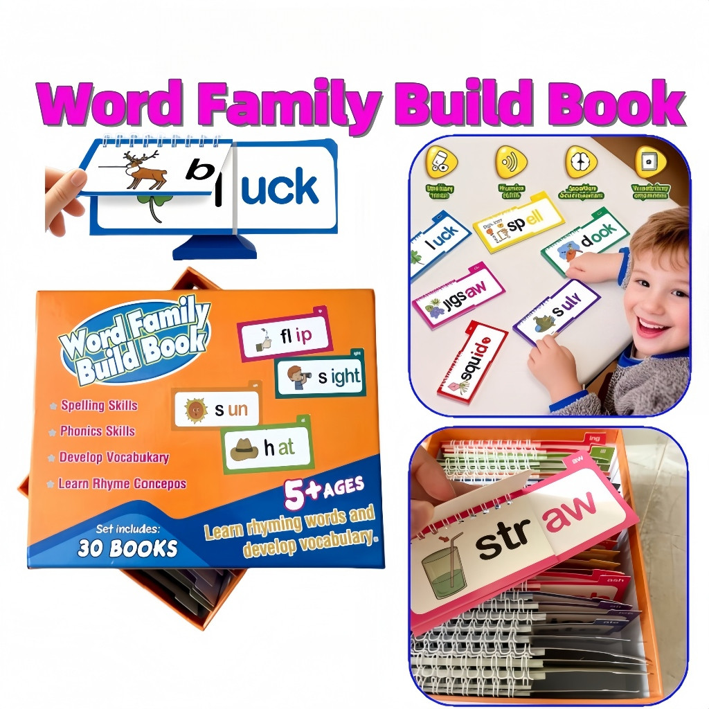 Word Family Build Book 30 Read Rhyme Flip Books Alphabet Phonics Flash ...