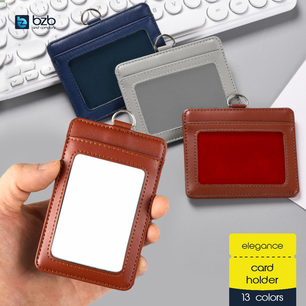PU Leather Double Sided ID Holder Vertical Horizontal Badge Tag Wallet ...