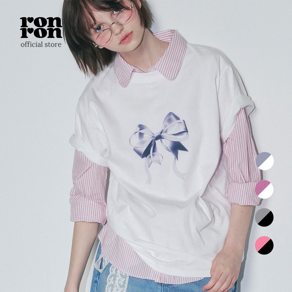 [RONRON] Double Ribbon Basic Fit T Shirt / 4colors | Shopee Singapore