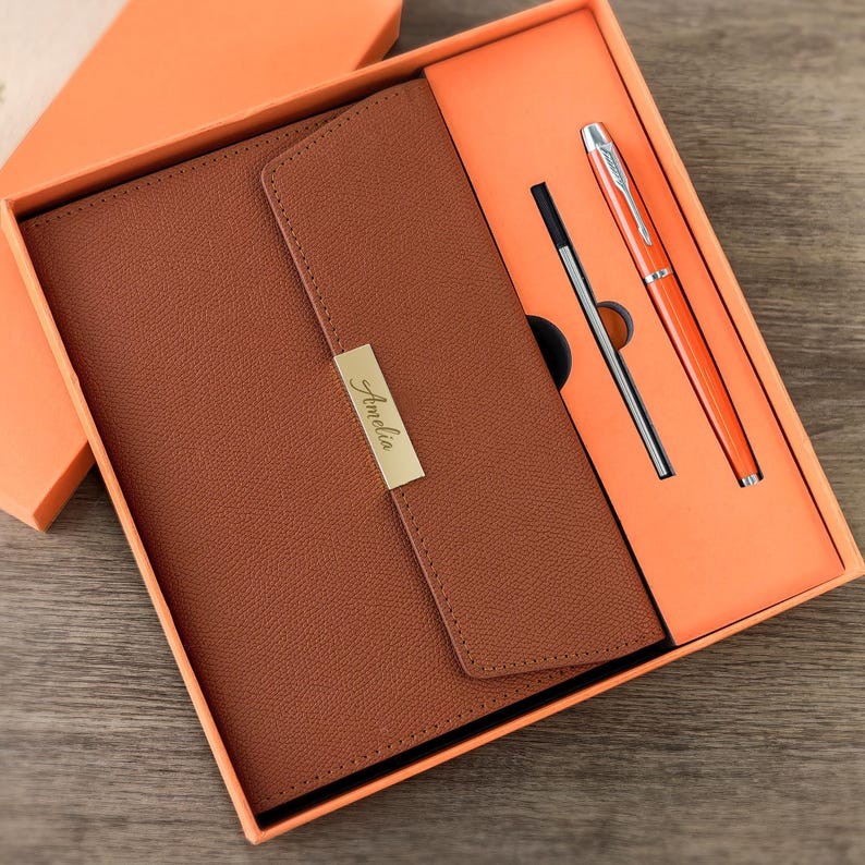 Engraved name leather notebook set available in custom colors and ...