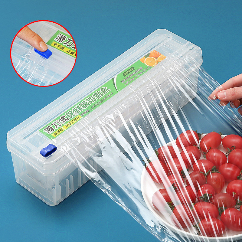 Cling Film Cutter Box Plastic Food Wrap Dispenser with Slide Cutter ...