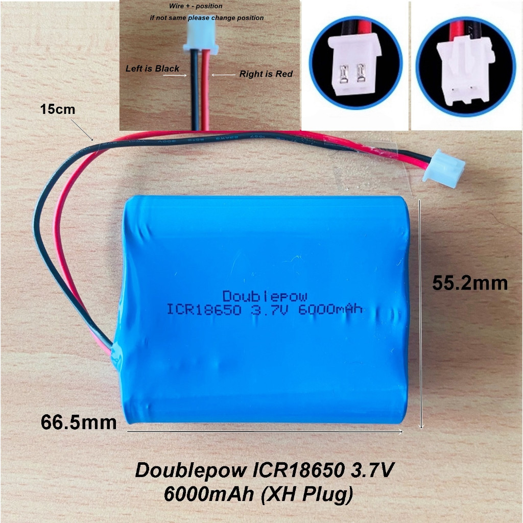 Doublepow ICR 18650 6000mAh 3.7V Li-ion Battery with Protection Board XH2.54-2P Wire Plug (一排三并 ...