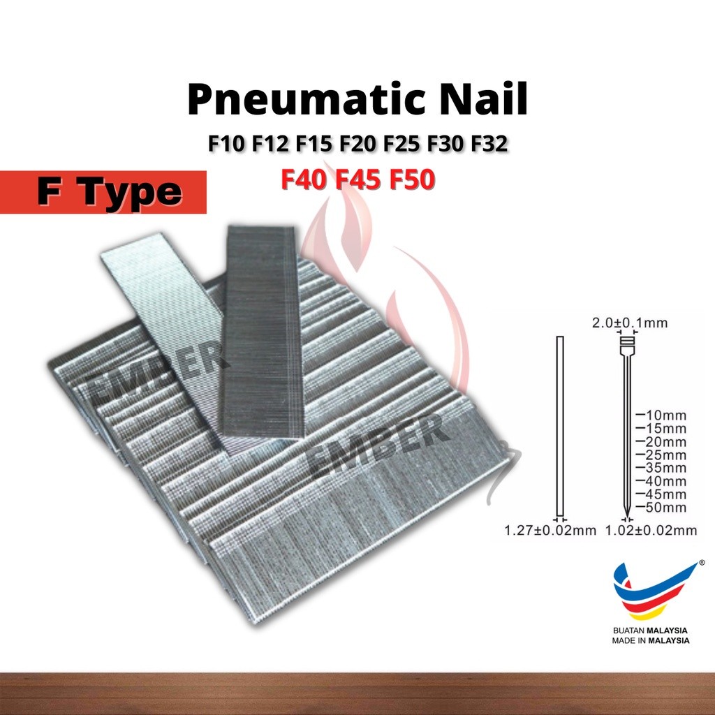 Premium F Type F10 F12 F15 F20 F25 F30 F32 F40 F45 F50 Air Nail Gun Refill Brad Nail | Shopee ...