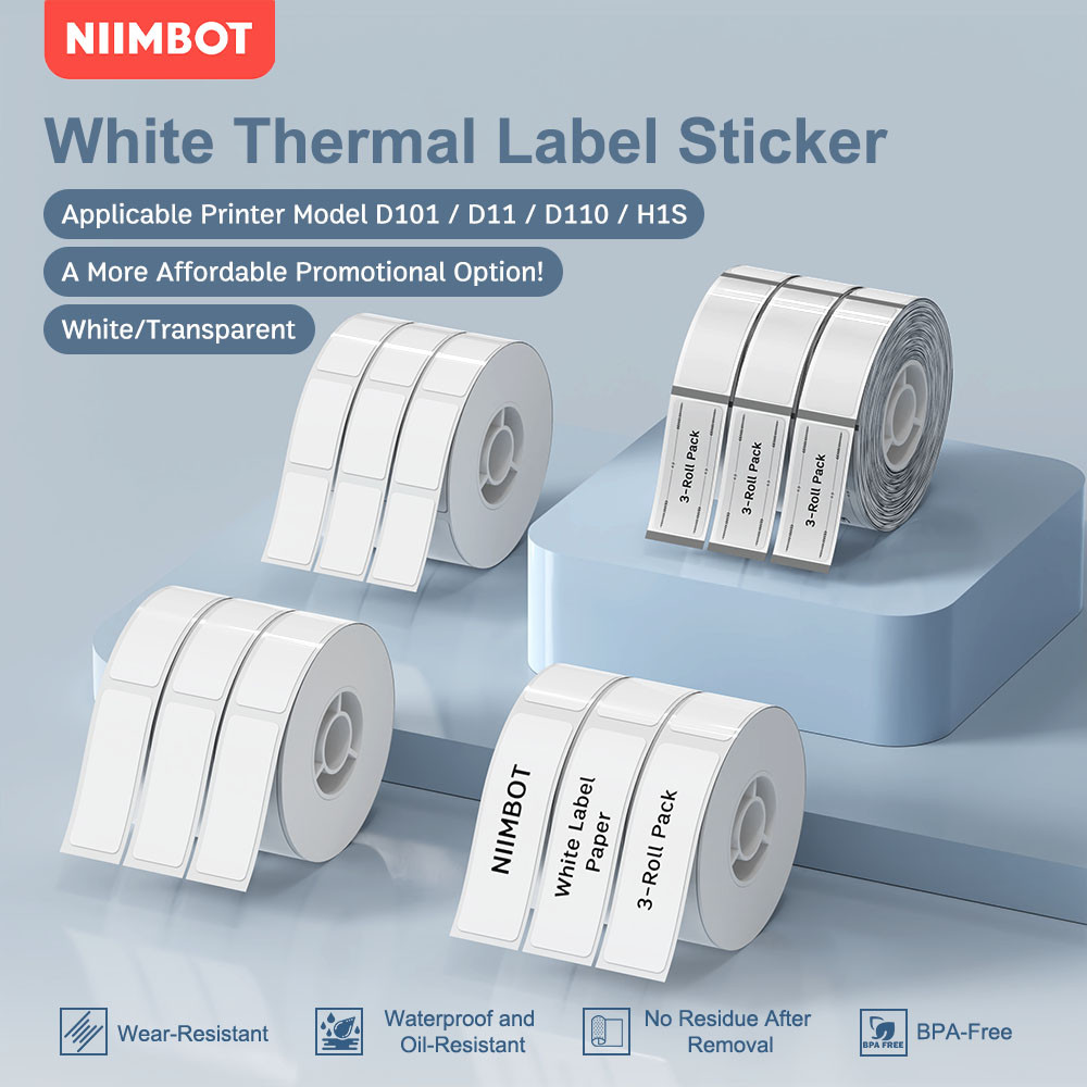 【3 Rolls Set】NIIMBOT D11/D110/D101 White/Transparent Label Sticker Set ...