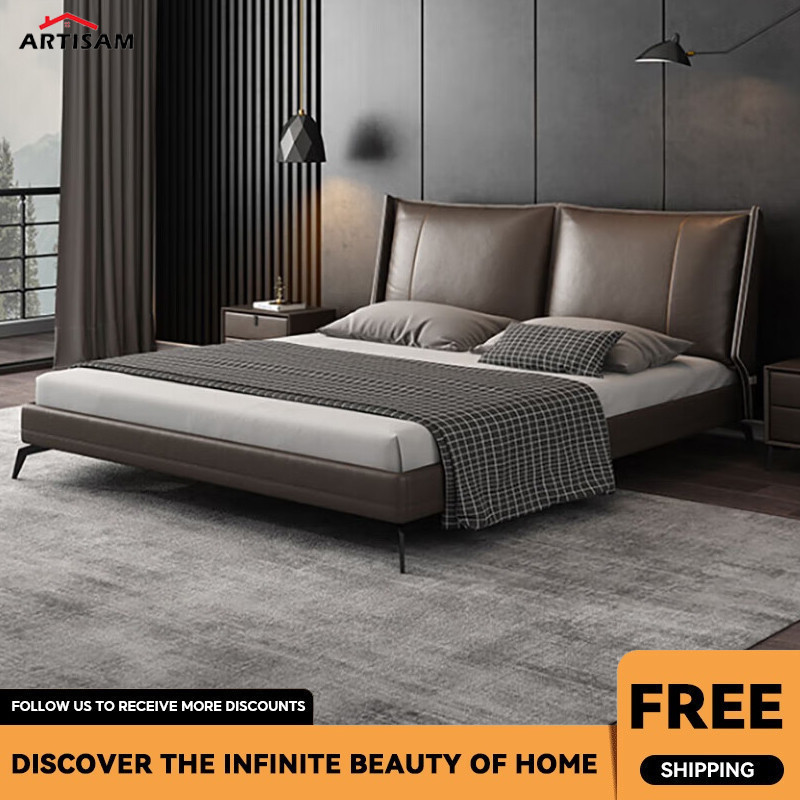 WEILIANG Italian Style Top Layer Leather Bed Light Luxury Modern And ...