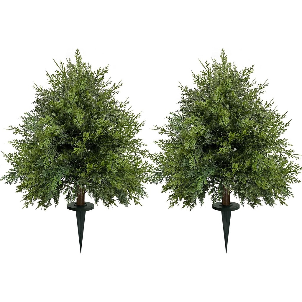ICX 2 Pack 27" Artificial Cedar Topiary Ball Trees with Ground Spike ...