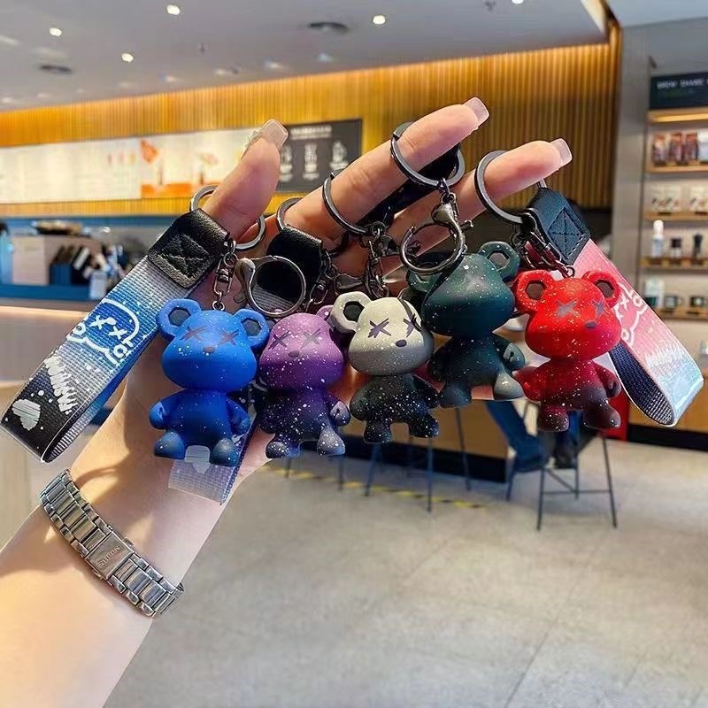Gradient Starry Sky Bear Keychain Plush Pendant PVC Chameleon Bear Cute ...