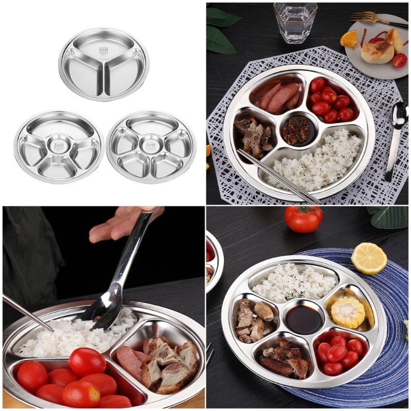 be> Stainless Steel Divided Round Tray 28cm For Family Dinners Outdoor ...