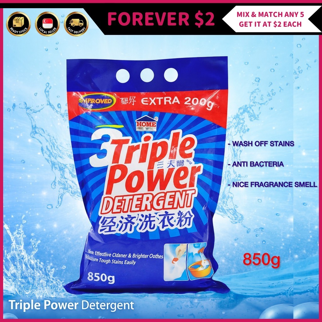 (FOREVER $2) Triple Power Detergent 850g Wash Off Stains Anti Bacterial ...