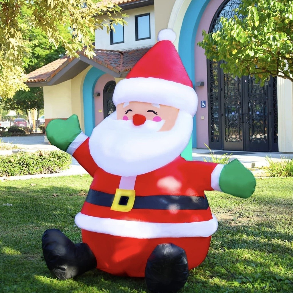 4 FT Christmas Inflatable Outdoor Sitting Santa Claus Happy Face, Blow ...