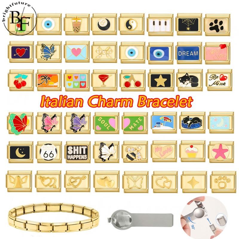 Gold Series Italian Charm Bracelet Fit 9mm Stainless Steel Bracelet DIY ...