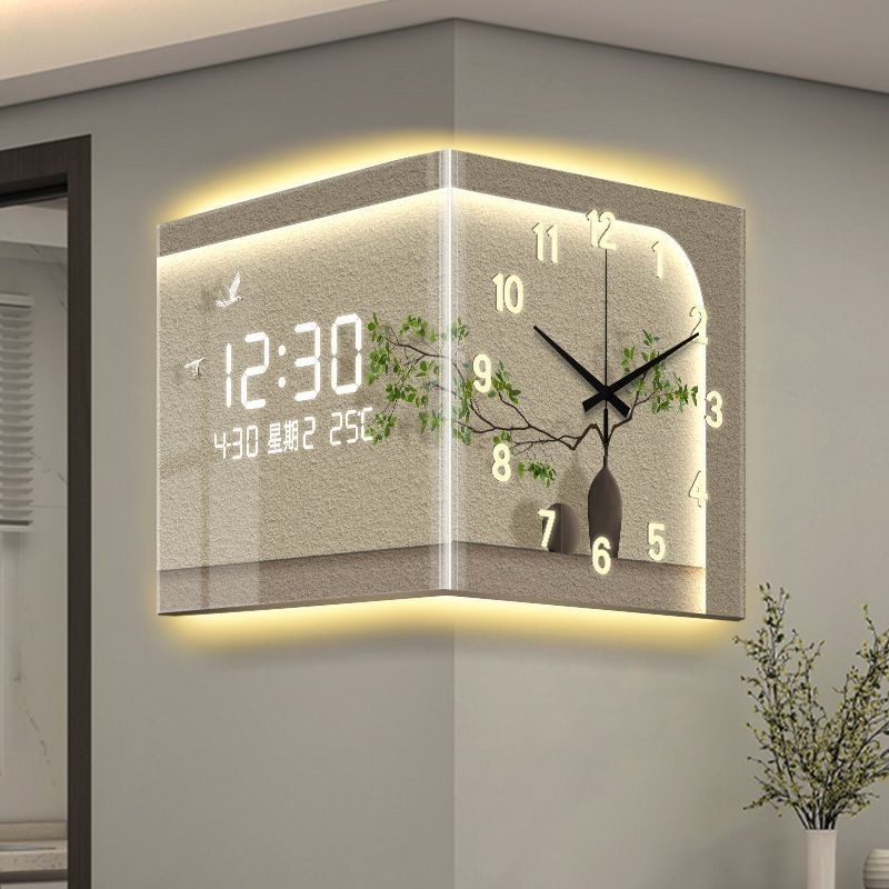 Hot2025YearinsGood-looking Corner Wall Clock Modern Minimalist Luminous ...