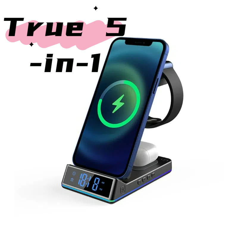5 In 1 30W Foldable Wireless Charger Stand RGB Dock LED Clock Fast ...