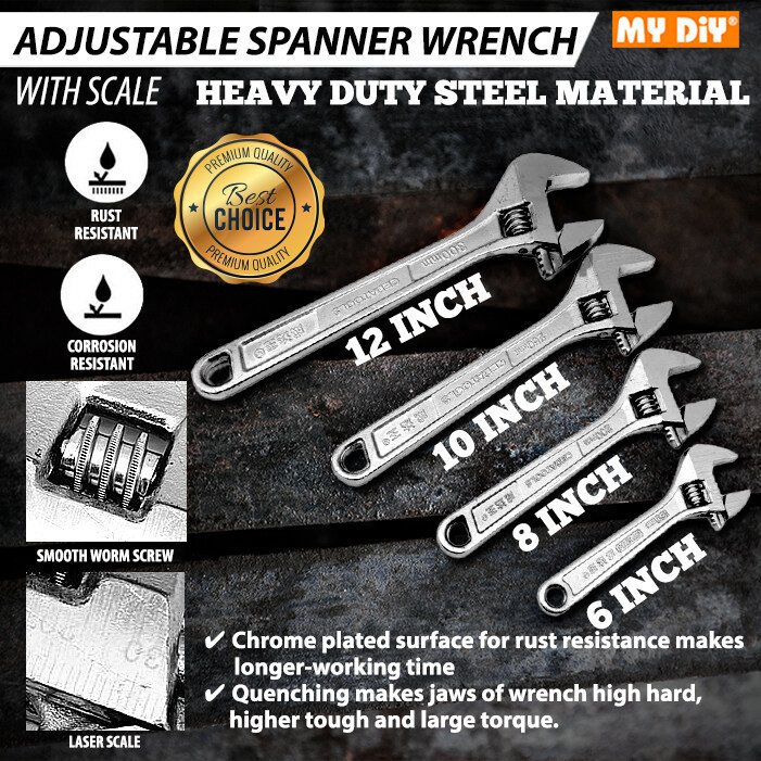 DIY Online4u - 6" 8" 10" 12” HIGH QUALITY ADJUSTABLE SPANNER WRENCH ...