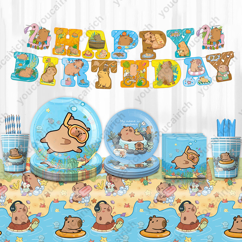 New Cute Capybara Theme Children's Birthday Party Blue Cartoon Animal ...