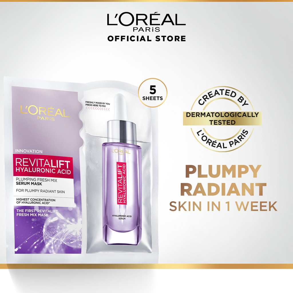 L'Oreal Paris Revitalift Hyaluronic Acid Plumping Fresh Mix Serum Mask ...