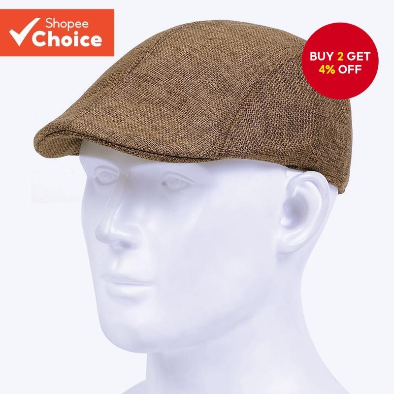 Cotton Linen Beret Men Retro Peaked Cap Middle-aged Elderly Hat Simple ...