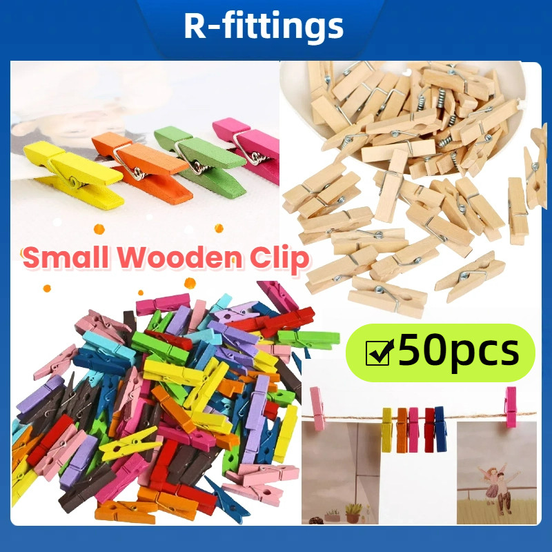 50pcs/pack Colorful 3.5cm Small Wooden Clip Photo Wall Hanging Sticky ...