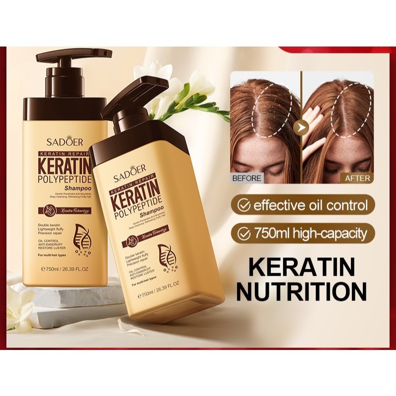 SADOER Keratin Polypeptide Shampoo 750ml Keratin Repair For Multi-Hair types Oil Control & Anti ...