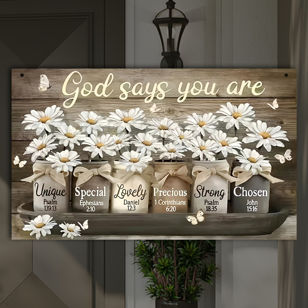Wooden Garden Hanging Sign: 'God says you are' with White Daisies and ...