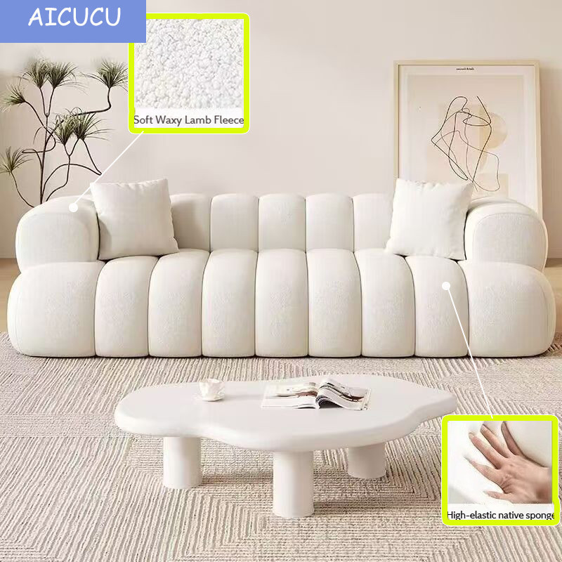 ACC Sofa Cream Style Lambskin Fabric Sofa Small Apartment Living Room ...