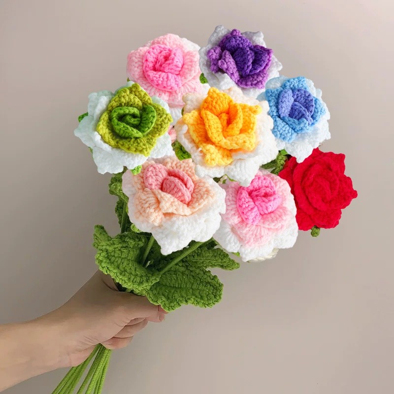 Ins Handwoven Rose Flower Finished Gradient Bouquet Simulation Tulip ...