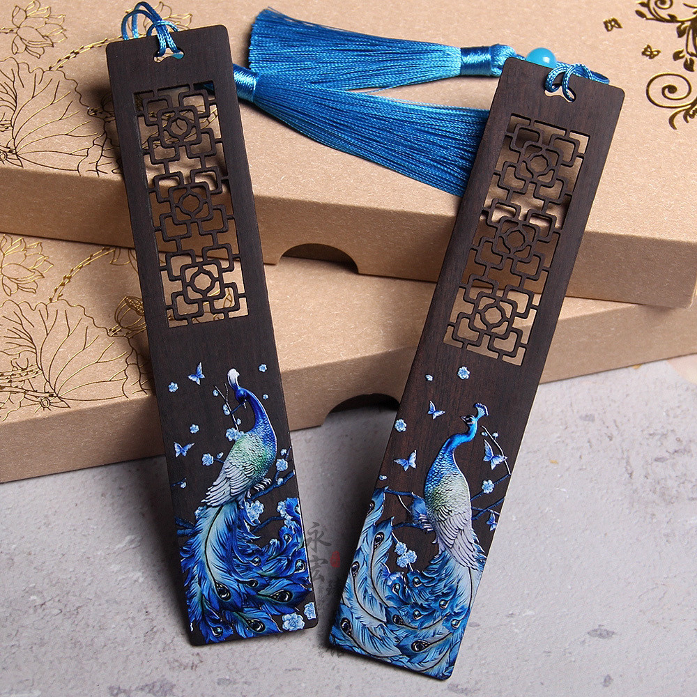 Painted Ebony Snow Dance Bookmarks Hollow Blue Peacock Bookmarks ...