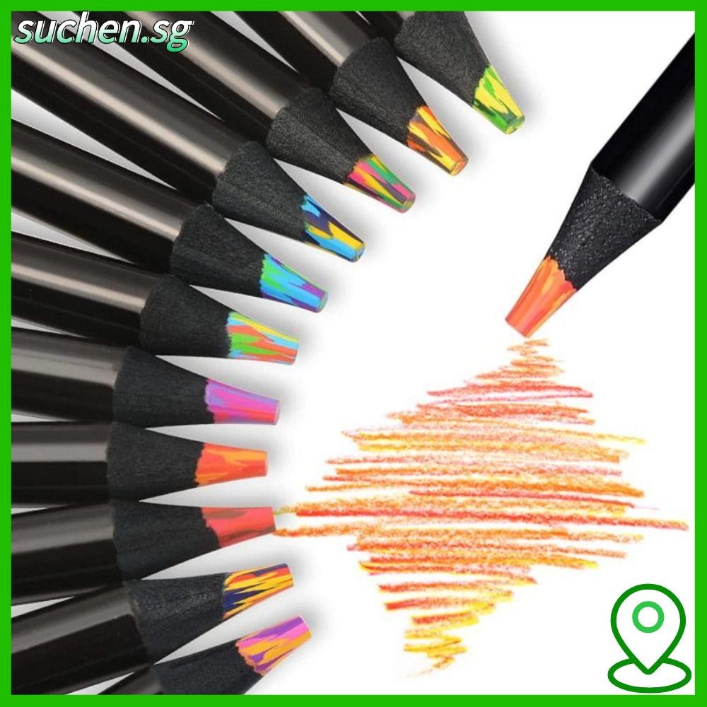 SUCHENSG 8/12Colors Color Pencil, 8/12Colors Black Wood Rainbow Core Pencil, Creative Stationery ...