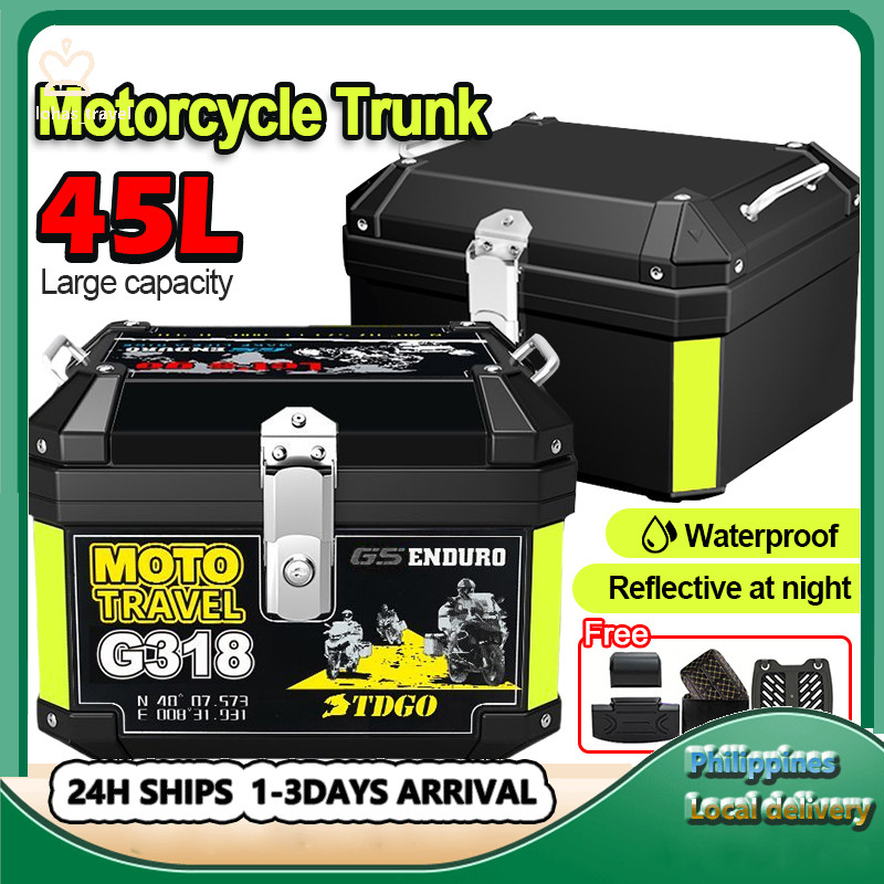45L Top Box For Motorcycle Tail box 45L Helmet Box Universal Backrest ...