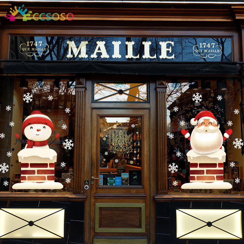 Cartoon Cute Santa Claus Electrostatic Glass Sticker Store Window ...