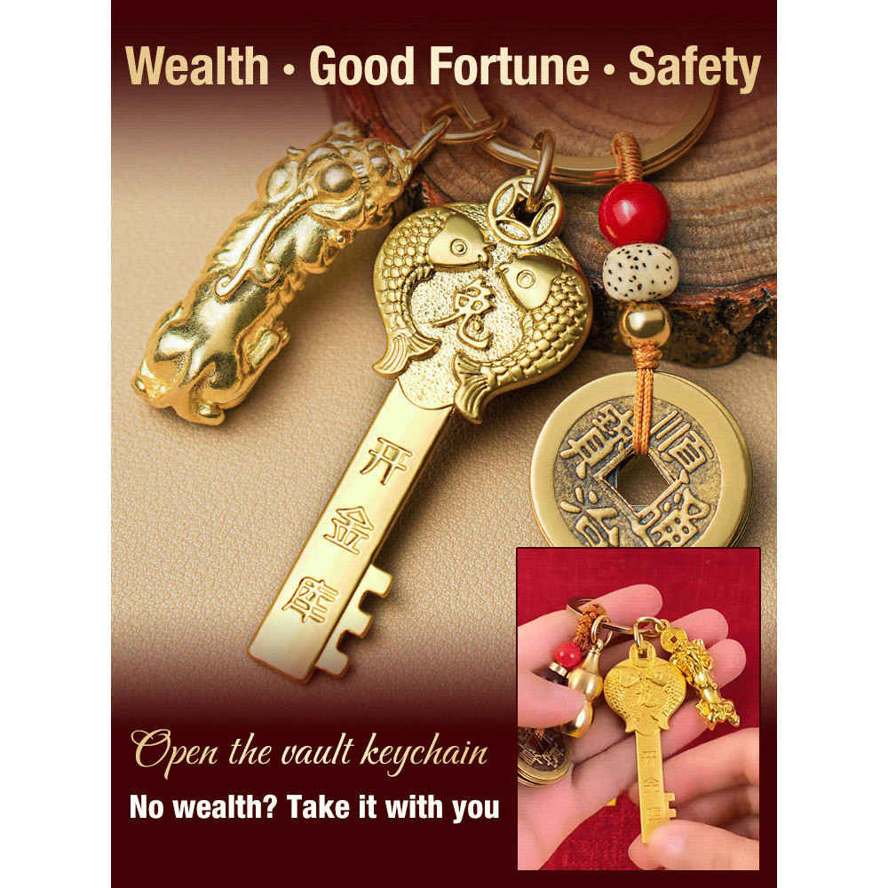 【Fortune-bringing】brave keychain Zodiac gold key five emperor money ...