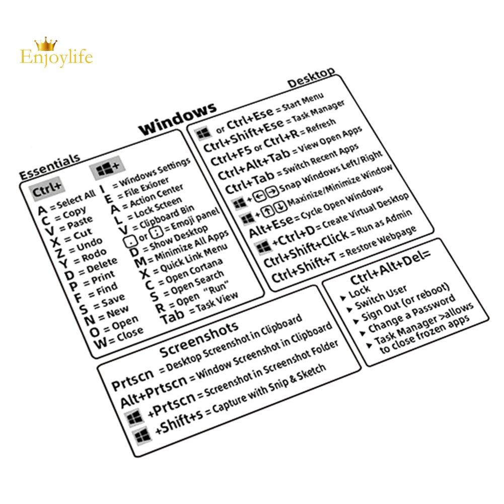 Reference Keyboard Shortcut Stickers PC Laptop Desktop Short Cut ...