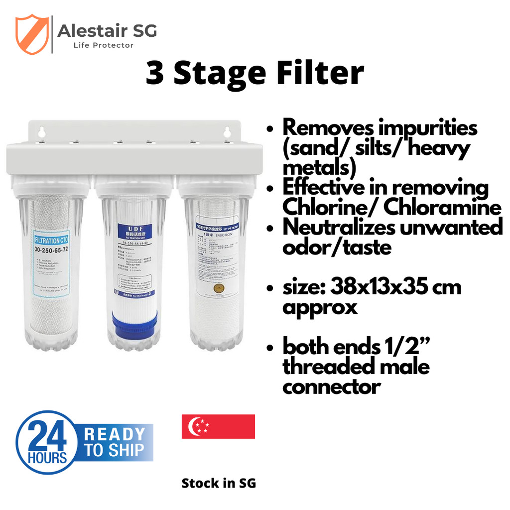 Water Filter, 3 Stage Filter, For Tap, Kitchen, Aquarium (Chlorine ...