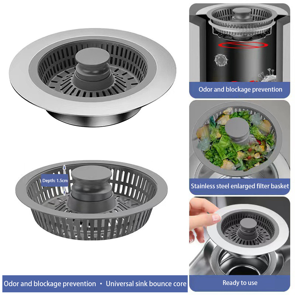 Universal Sink Bounce Press Filter Core Waste Plug Kitchen Sink Drain ...