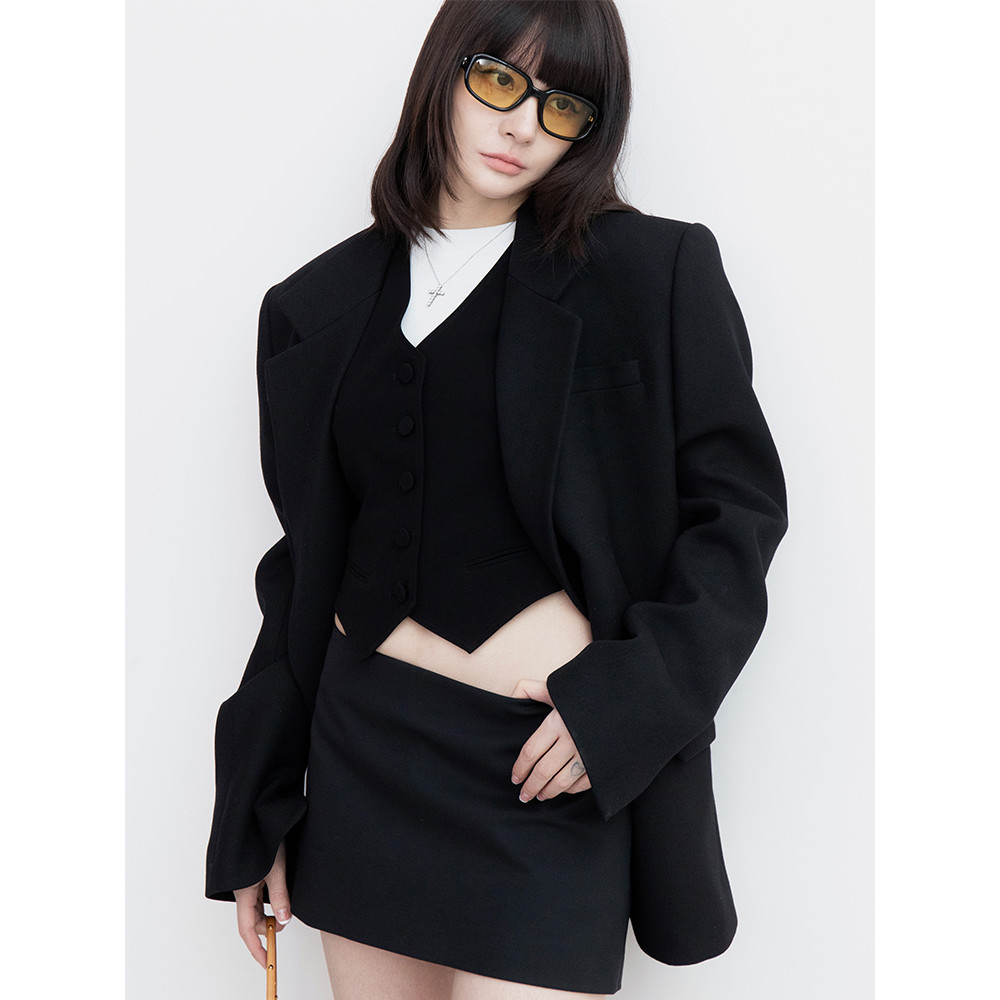 FILGood Suit Jacket Minimalist Wide Shoulder Silhouette Cut Wool Blend ...