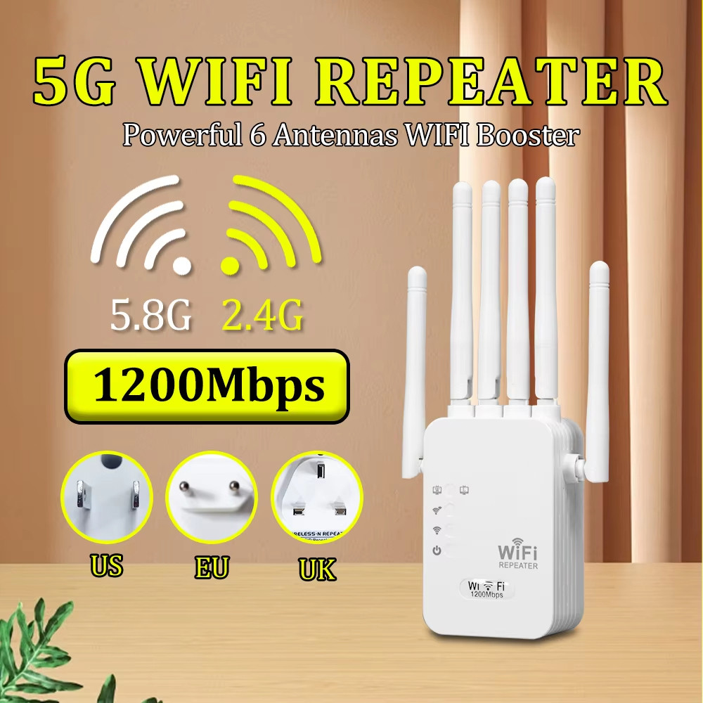 1200Mbps 5Ghz Wireless WiFi Repeater Booster 2.4G/5GHz Wi-Fi Signal ...