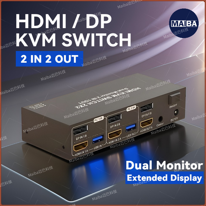 Dual Monitor HDMI KVM Switch 2x2 4K 60Hz HDMI Displayport USB KVM ...