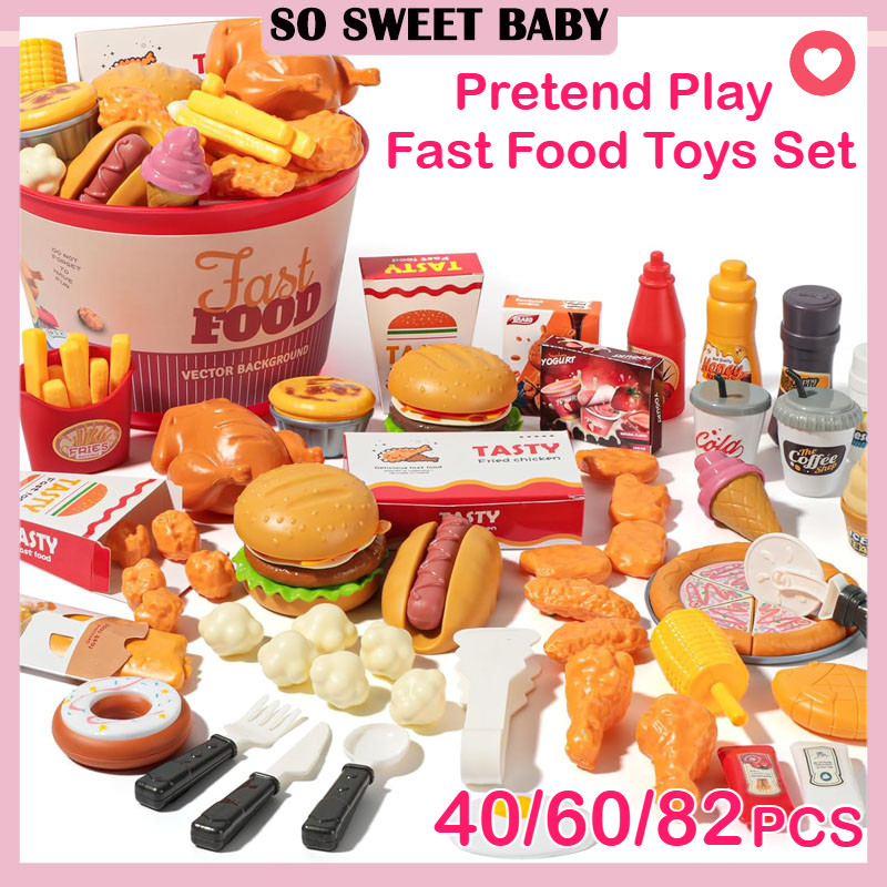 27-82PCS Pretend Play Fast Food Toys Kids Kitchen Toys Pizza Toys Play ...