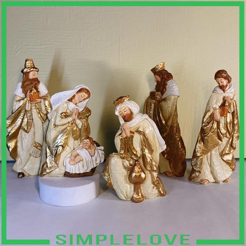 [Simple] 5 Pieces Christmas Nativity Scene Set Artwork Desk Display ...
