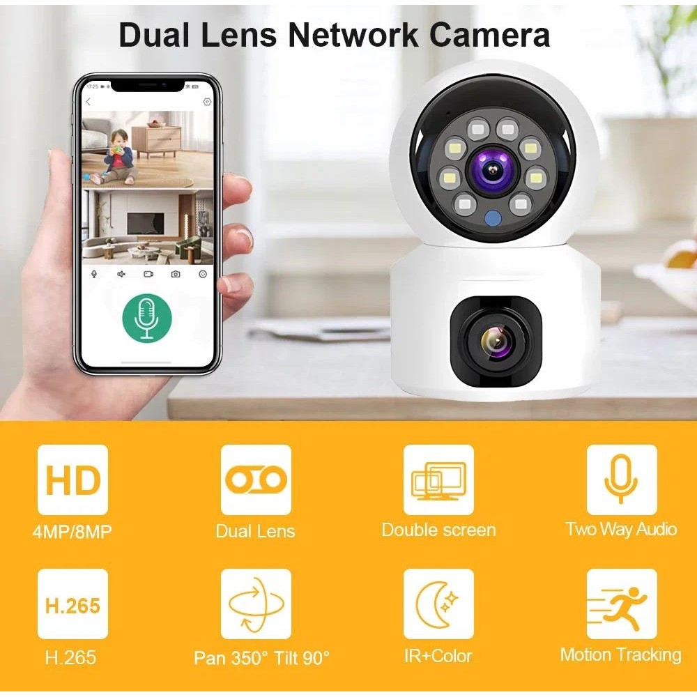 4G SIM IP Camera 8MPWireless Dual Lens Night Vision Indoor Baby Monitor ...