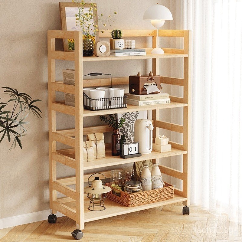 Moving Wheels Trolley Square Storage Rack Solid Wood Floor Snack ...