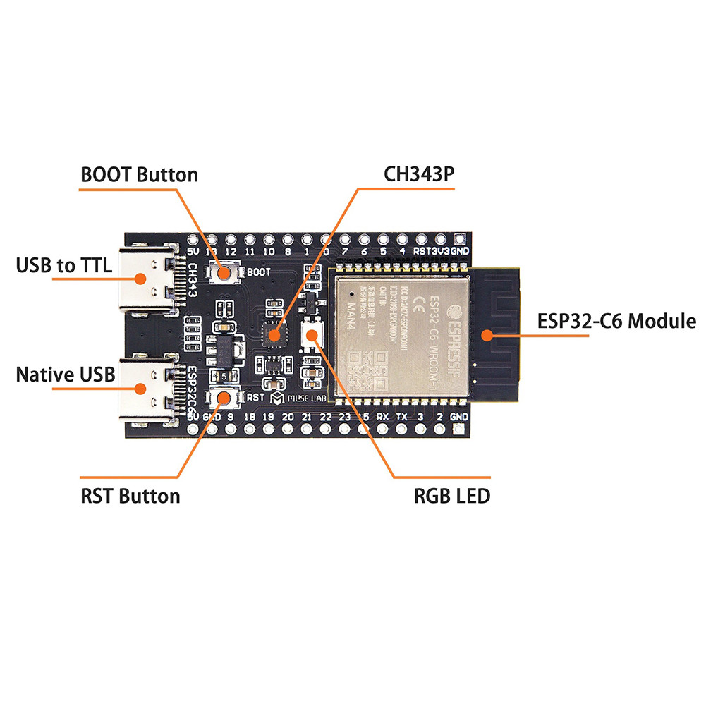 ESP32-C6 Development Board WiFi Bluetooth-Compatible ESP32-C6-WROOM-1 Dual USB C | Shopee Singapore