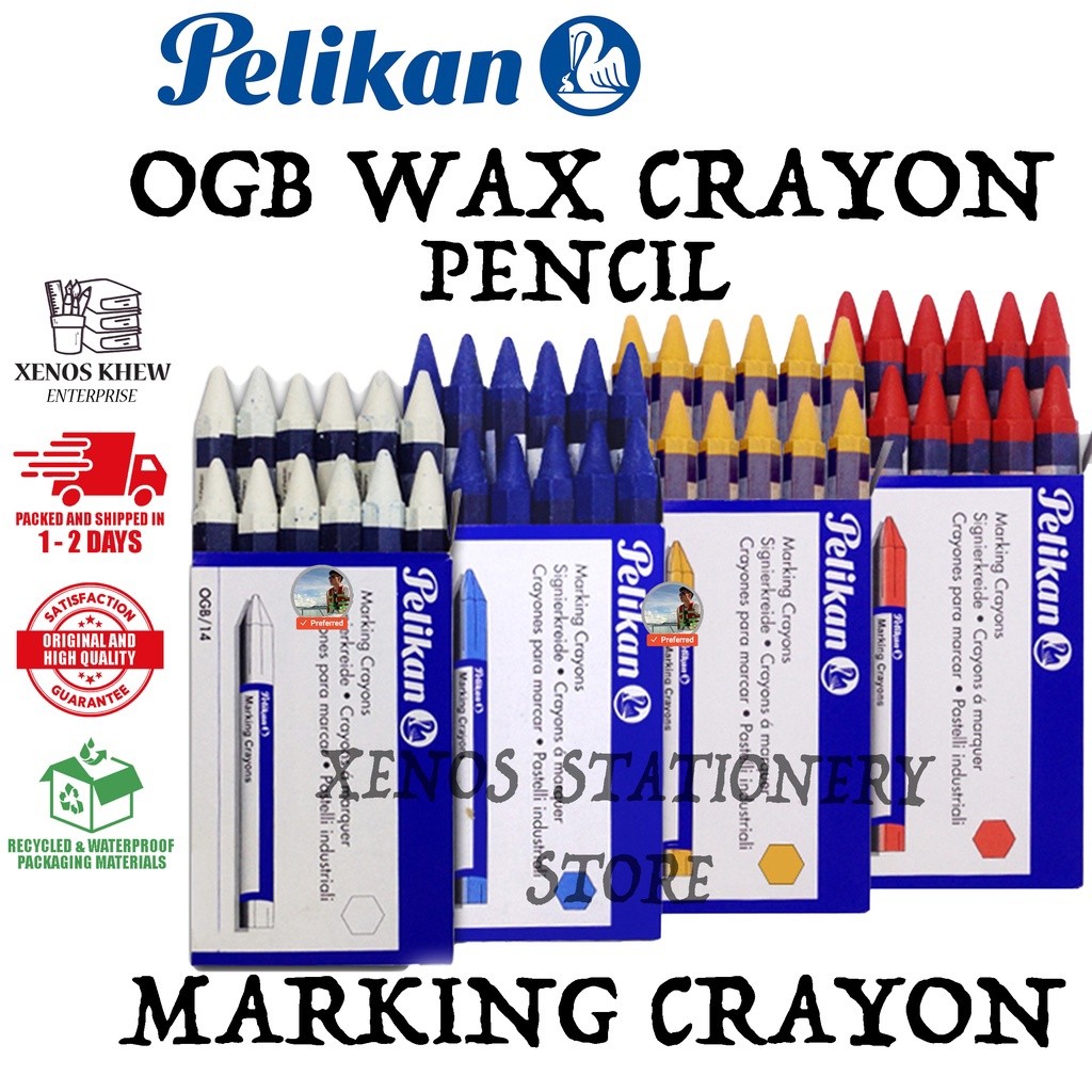 Pelikan Marking Crayons OGB Cardboard Crayon Carton Wax Pencil (12PCS) | Shopee Singapore