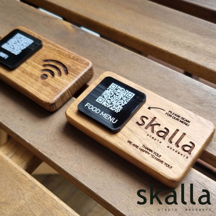 KAYU Wooden QR code stand sign Wooden wifi menu restaurant cafe hotel ...