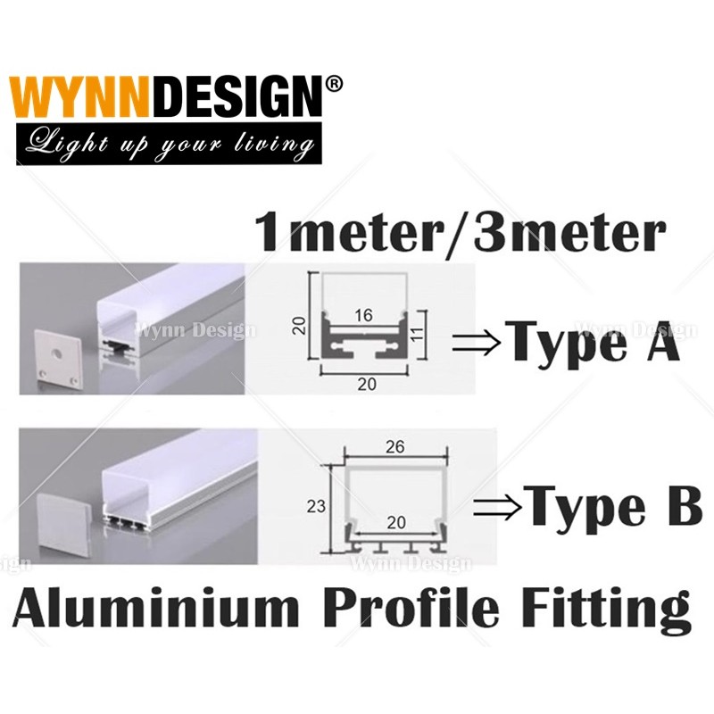 [1 meter 100cm] [3 Meter 300cm] Aluminium Profile Fitting Aluminium ...