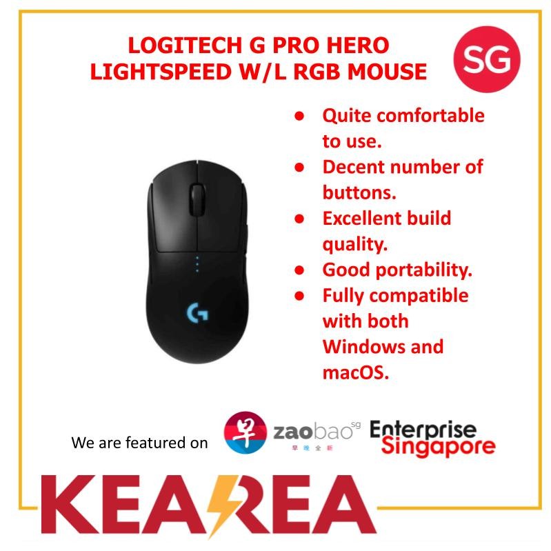 Logitech G PRO Hero Lightspeed Wireless Lightsync RGB Mouse With Hero ...