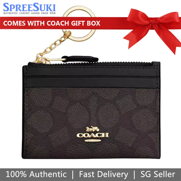 Coach Card case In Gift Box Mini Id Skinny Signature Card Holder Walnut ...