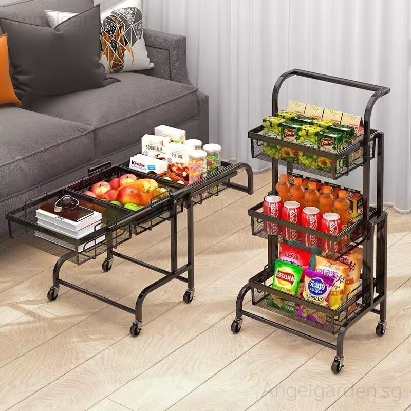 ANGN Racks 3 Tier Collapsible Trolley Cart Storage Rack Tray Shelf ...