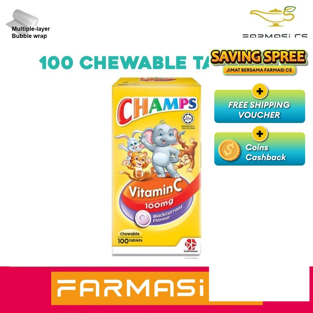 Champs Vitamin C 100mg Blackcurrant Flavour 100 tablets EXP:10/2027 ...